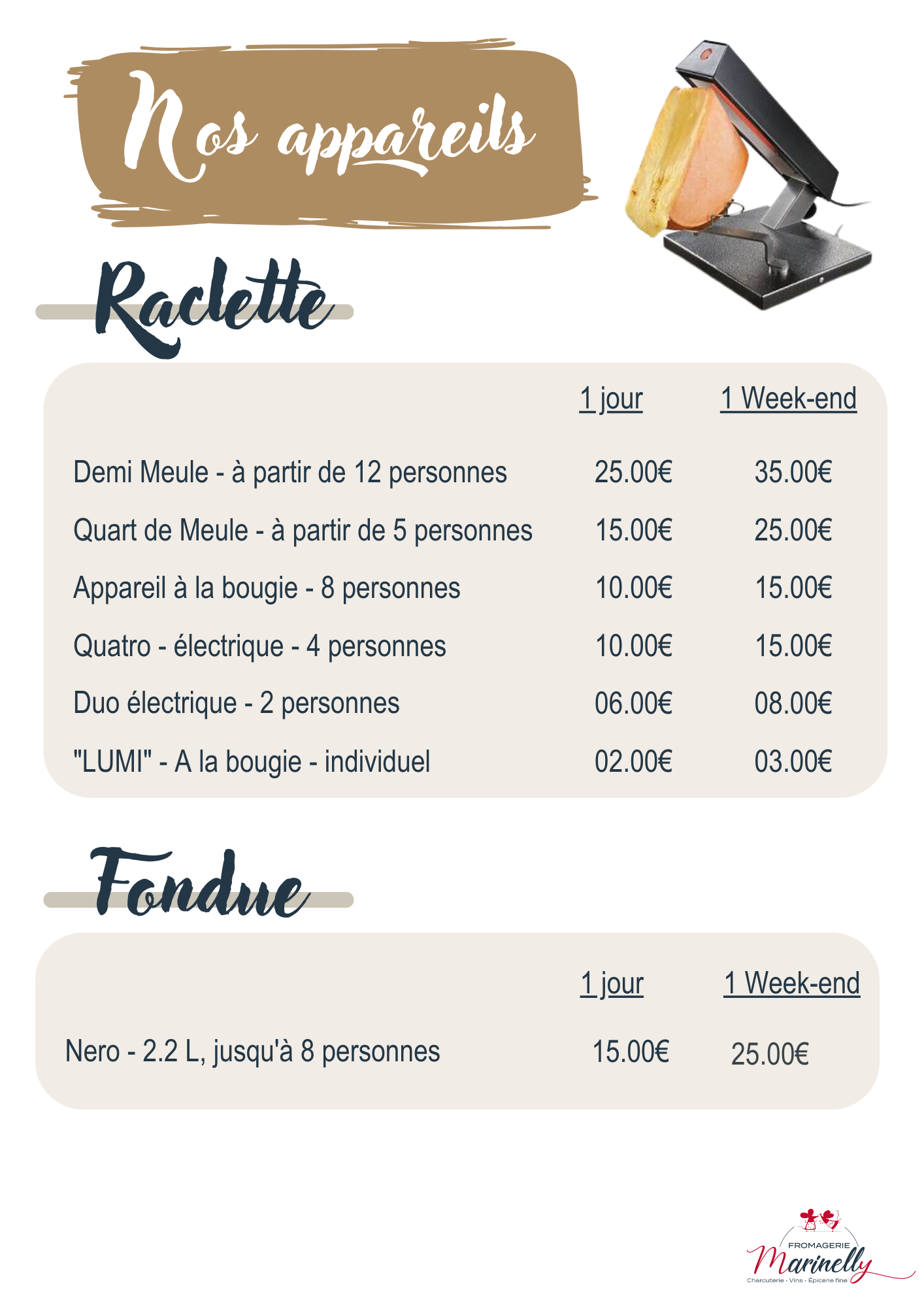 Louez vos appareils à raclette et à fondue ! - Fromagerie Marinelly