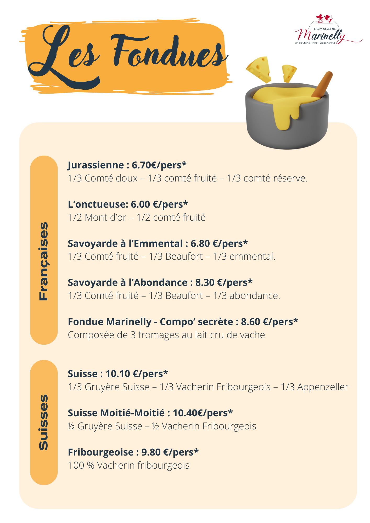 Préparation pour vos fondues au(x) fromage(s) - Fromagerie Marinelly
